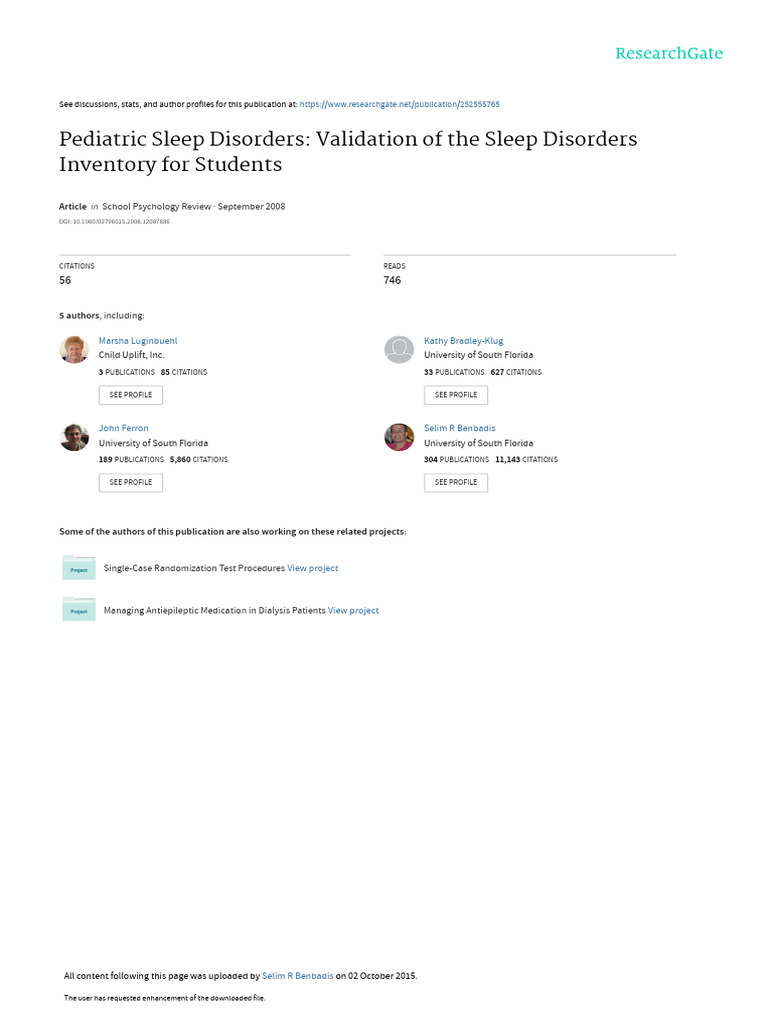 5 Pediatric - Sleep - Disorders - Validation - of - The - Sleep | PDF ...