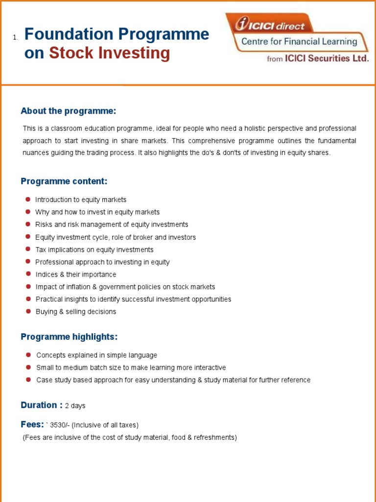 Foundation Programme On Stock Investing | PDF