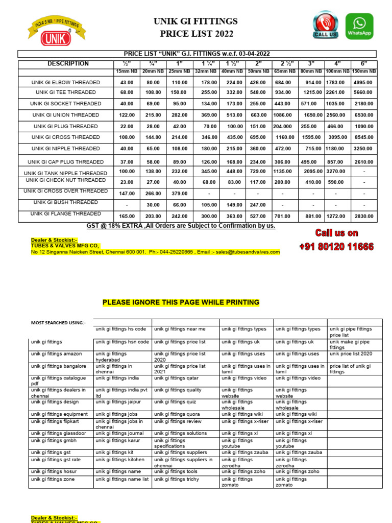 Unik GI Fittings 2022 | PDF