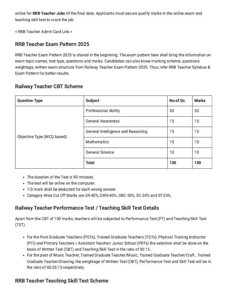 RRB Teacher Syllabus 2025, Get PRT TGT & PGT Syllabus & Exam Pattern ...
