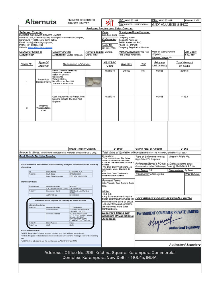 Proforma Invoice Final | PDF | Business | Private Law