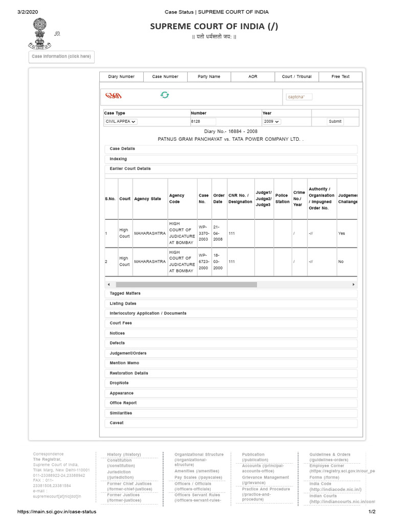 Supreme Court Case Status Information | PDF | Supreme Court Of India ...