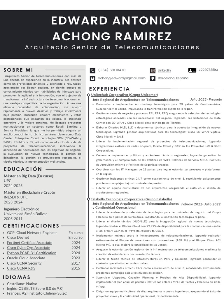 CV Edward Achong | PDF | Computación en la nube | Telecomunicaciones