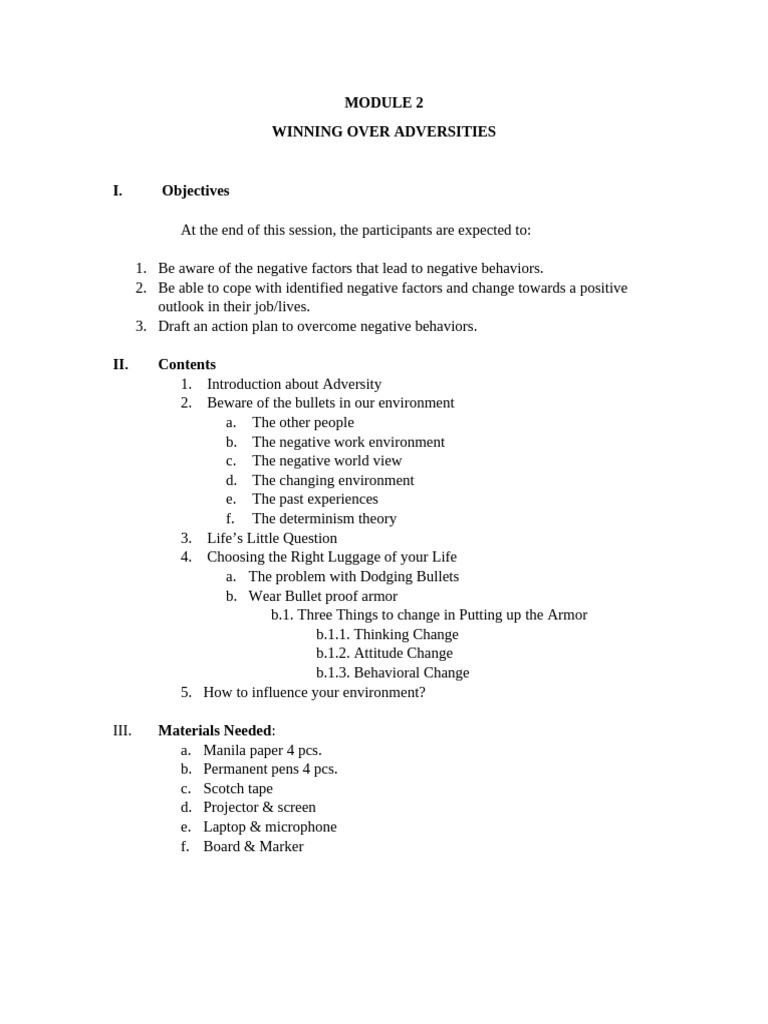 MODULE 2 Winning Over Adversities | PDF | Stress (Biology) | Thought