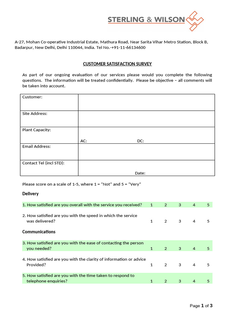 Customer Satisfaction Survey - REV01 | PDF | Business