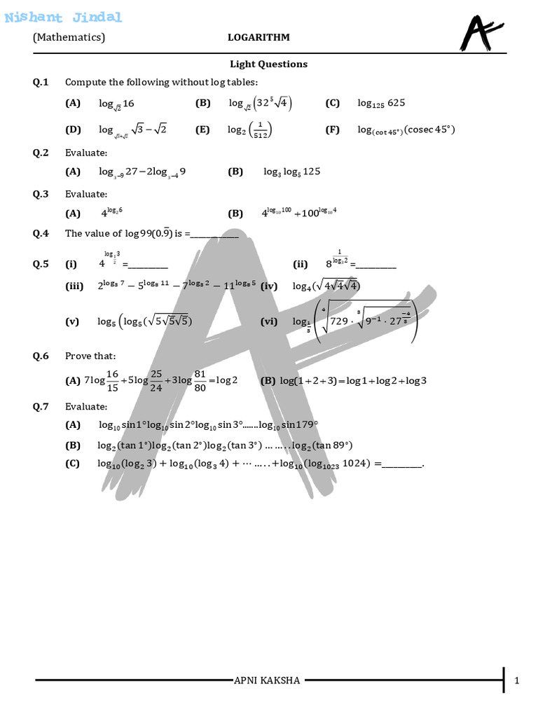 Practice Questions (Light Questions) NJ_247 | PDF | Logarithm | Function (Mathematics)
