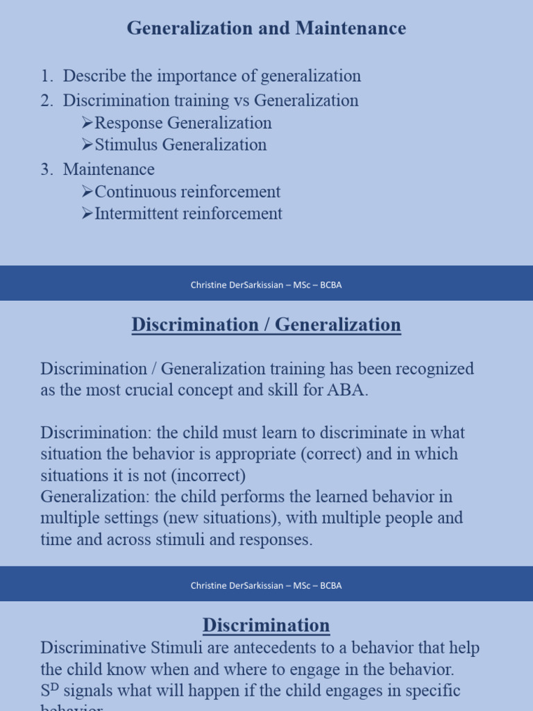 Generalization and Maintenance in ABA | PDF | Reinforcement | Cognitive ...