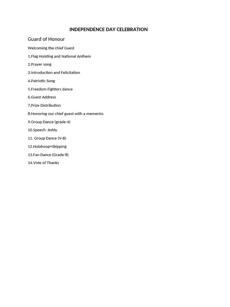 Sequence of Independence Day | PDF