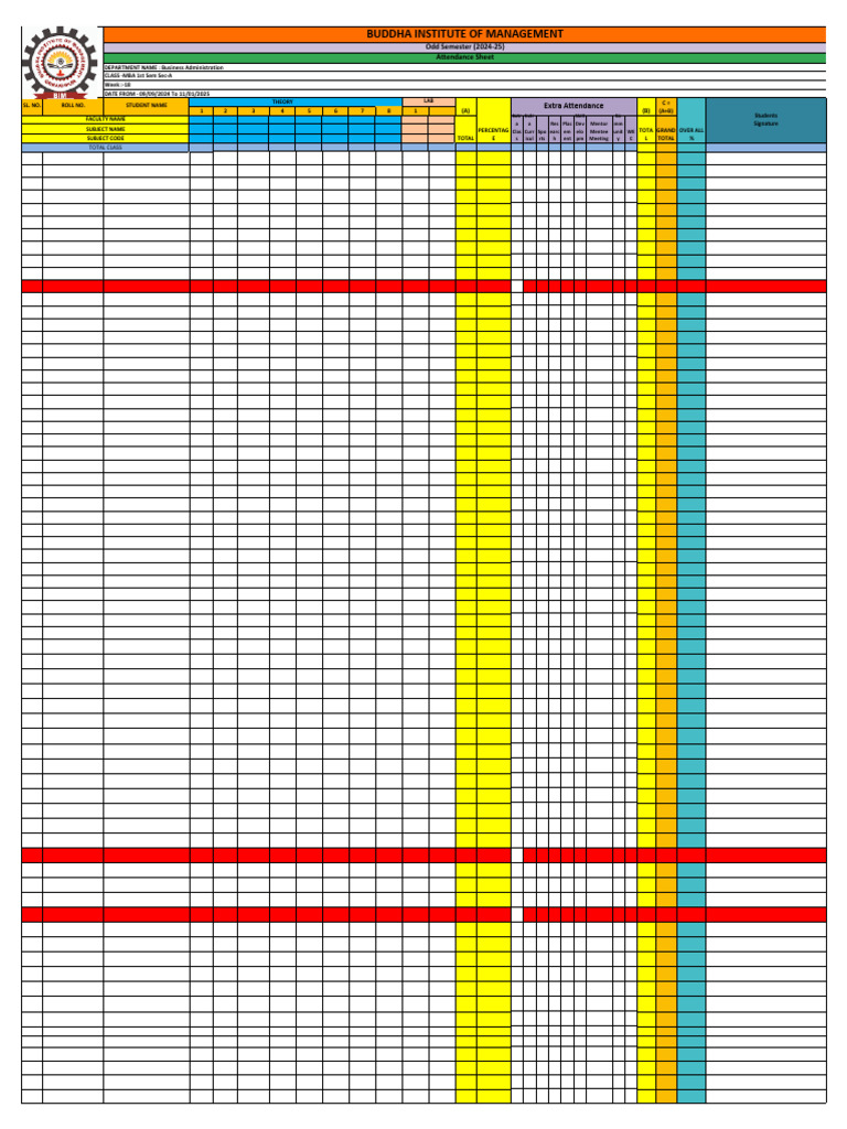 Week 18 Attendance MBA 1st Sem Google Sheet Sec-A | PDF