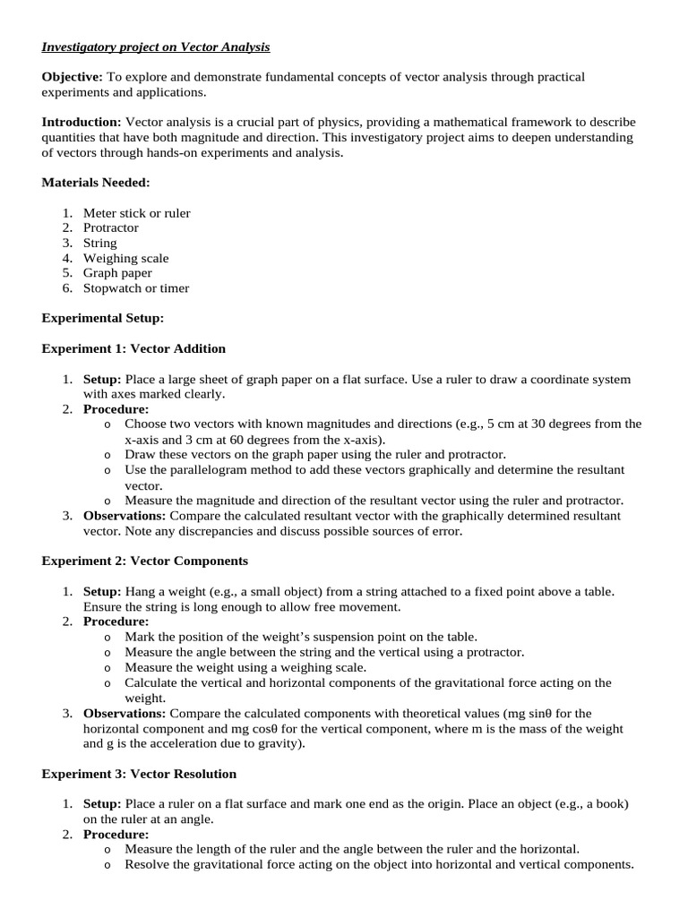 Investigatory Project On Vector Analysis | PDF | Euclidean Vector | Weight