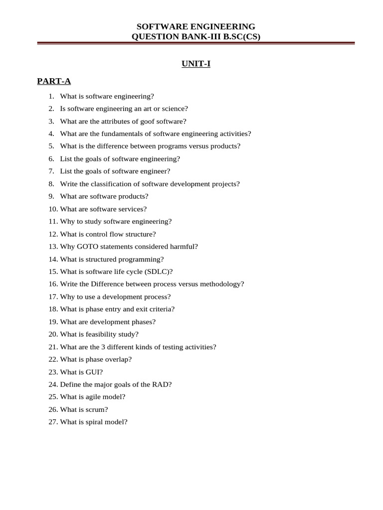 Question Bank SE DEC-2024 | PDF | Software Development Process | Software Engineering