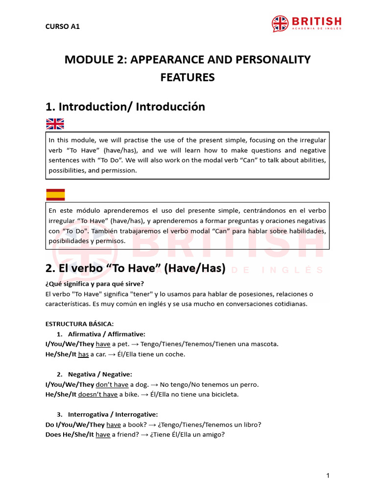 A1 Modulo 2 | PDF | Verbo | Unidades Semánticas
