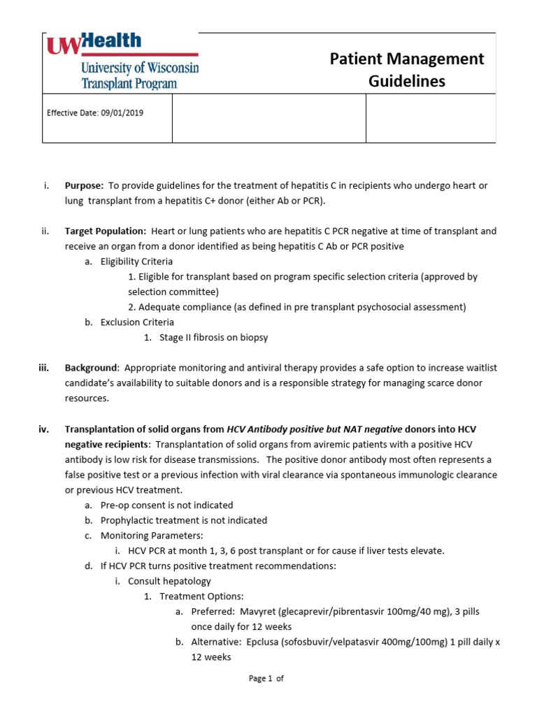 UW Health Heart-Lung Protocol | PDF | Hepatitis C | Hepatitis