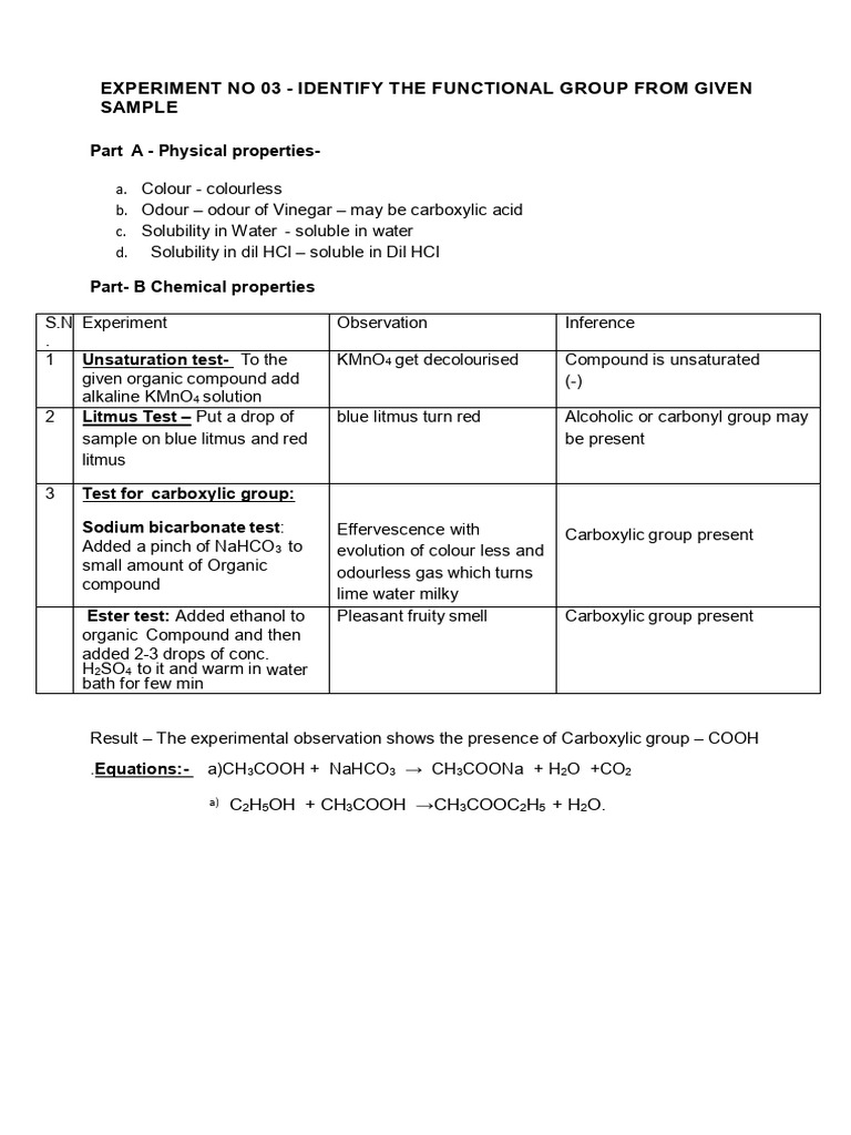 Carboxylic Acid Functional Group Test | PDF
