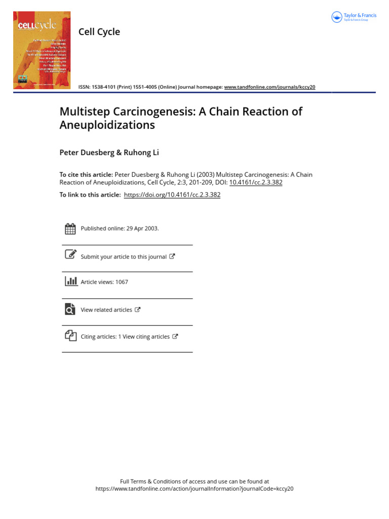 Multistep Carcinogenesis A Chain Reaction of Aneuploidizations | PDF ...