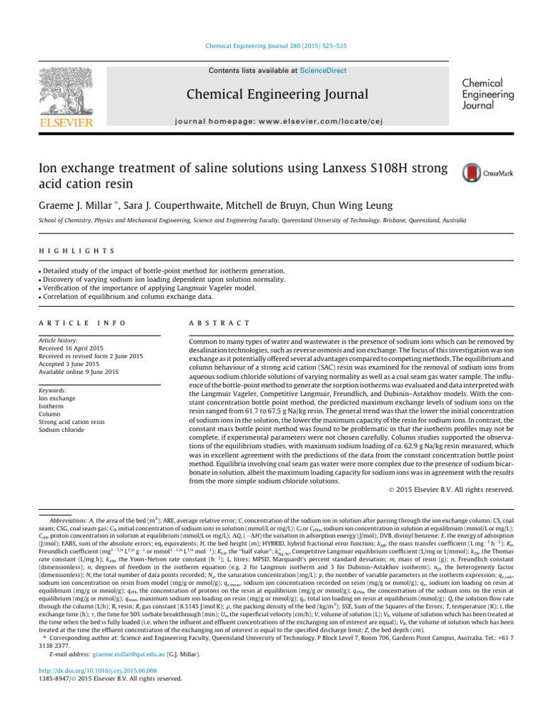 __1_Ion Exchange Treatment of Saline Using Lanxess S108H Strong Acid ...