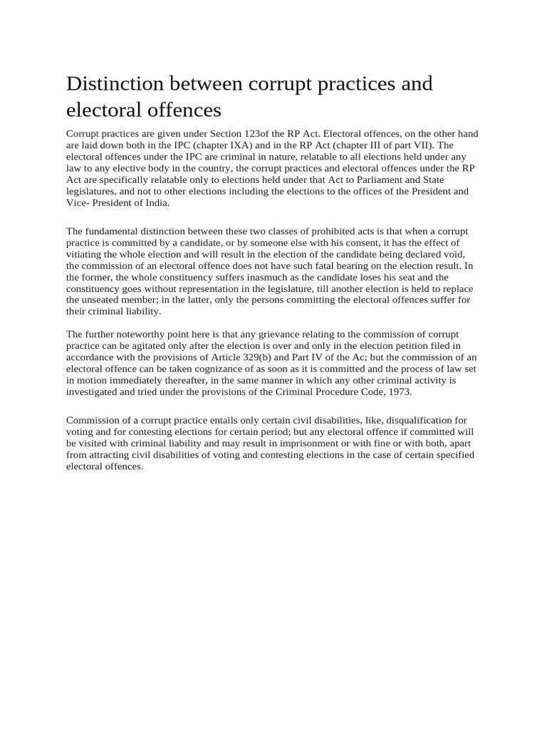Corrupt Practices vs Electoral Offences | PDF