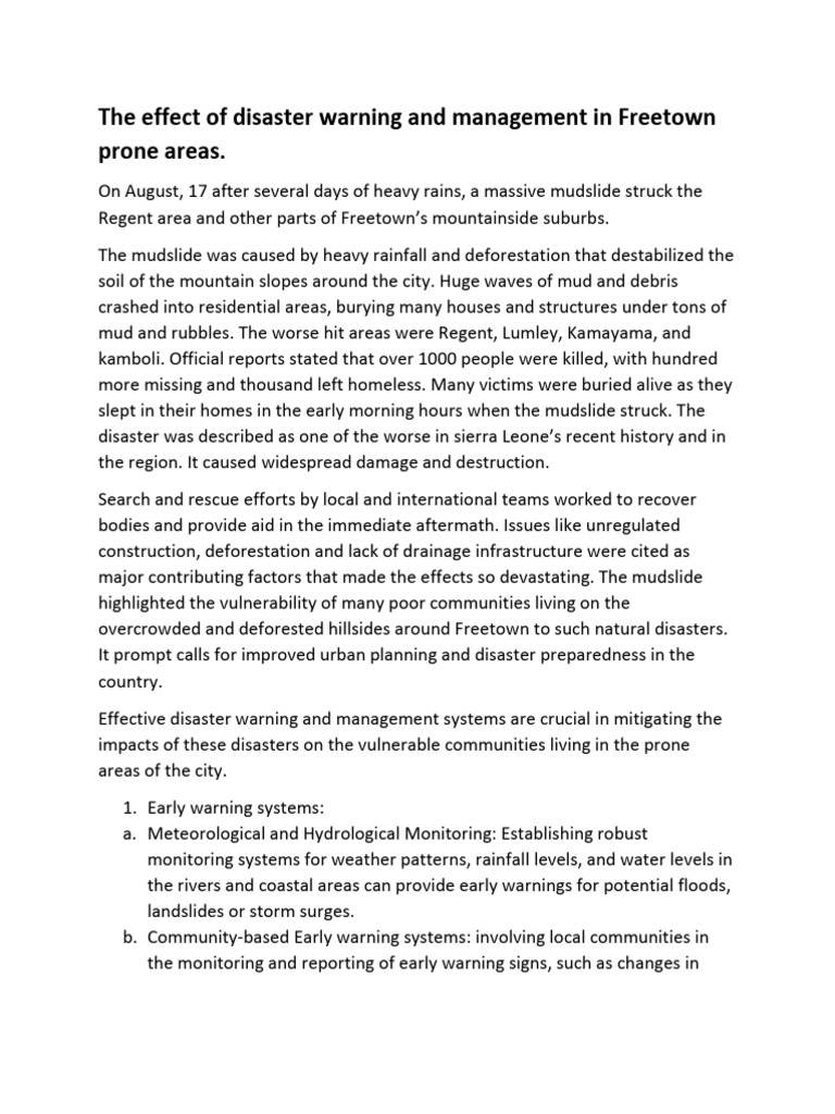 The Effect of Disaster Warning and Management in Freetown Prone Areas ...