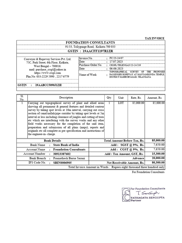 Topographical Survey Invoice for Ropeway | PDF | Government Finances ...