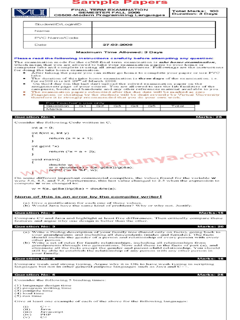 CS508 Modern Programming Languages BS Software Engineering VU ...