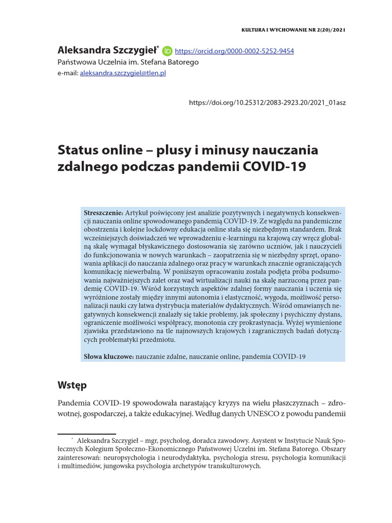 Status Online Plusy I Minusy Naucza | PDF