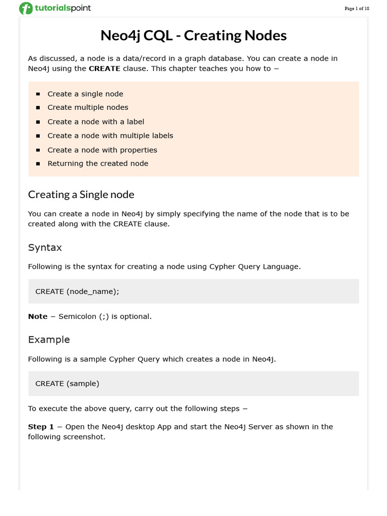 Neo4j CQL - Creating Nodes | PDF | Information Retrieval | Databases