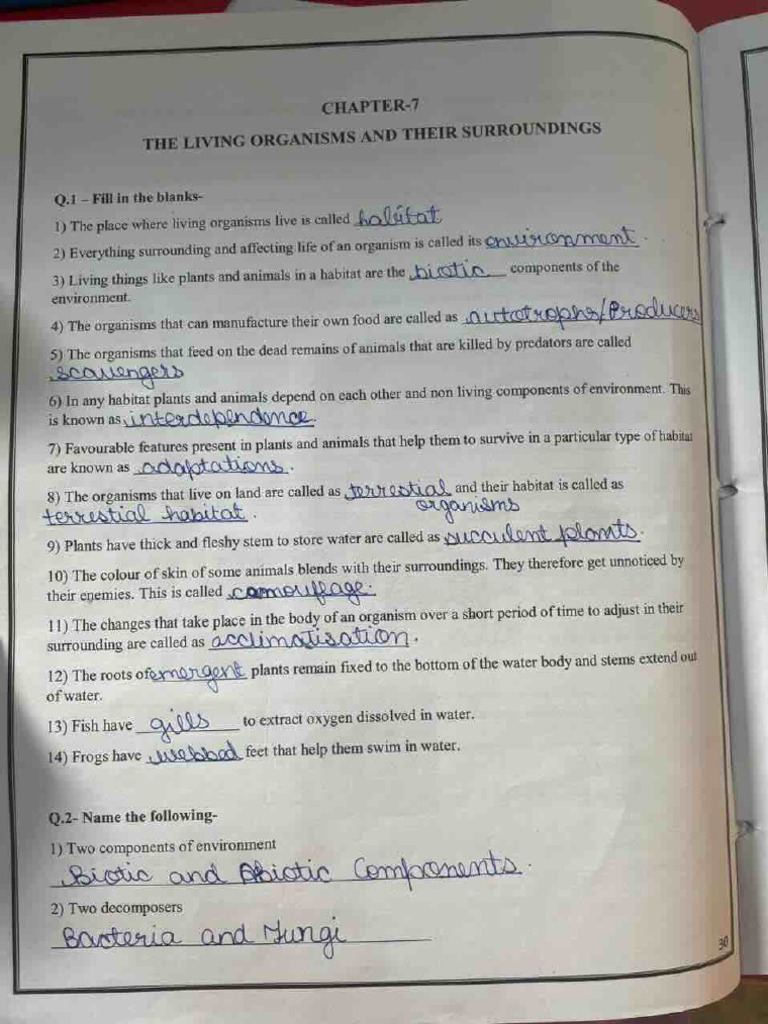 The Living Organisms and Their Surroundings Assignment Booklet | PDF