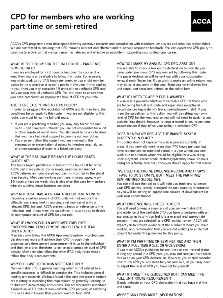 ACCA CPD Policy for Part-Time Members | PDF | Part Time Contract ...