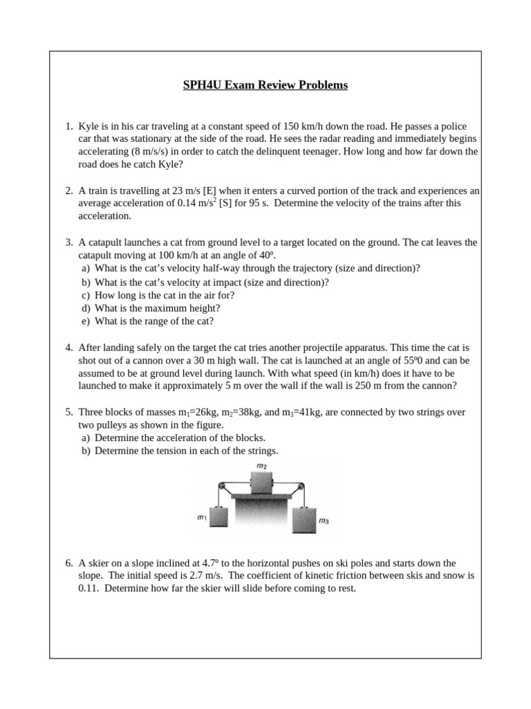 SPH4U Exam Review Practice Problems | PDF | Force | Friction