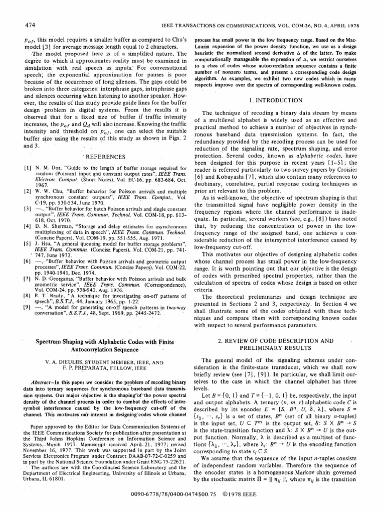 DiEulis 1978 - Spectrum Shaping With Alphabetic Codes With Finite Autocorrelation Sequence | PDF ...