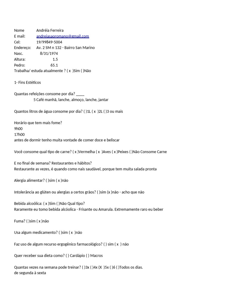 Anamnese Andréia | PDF