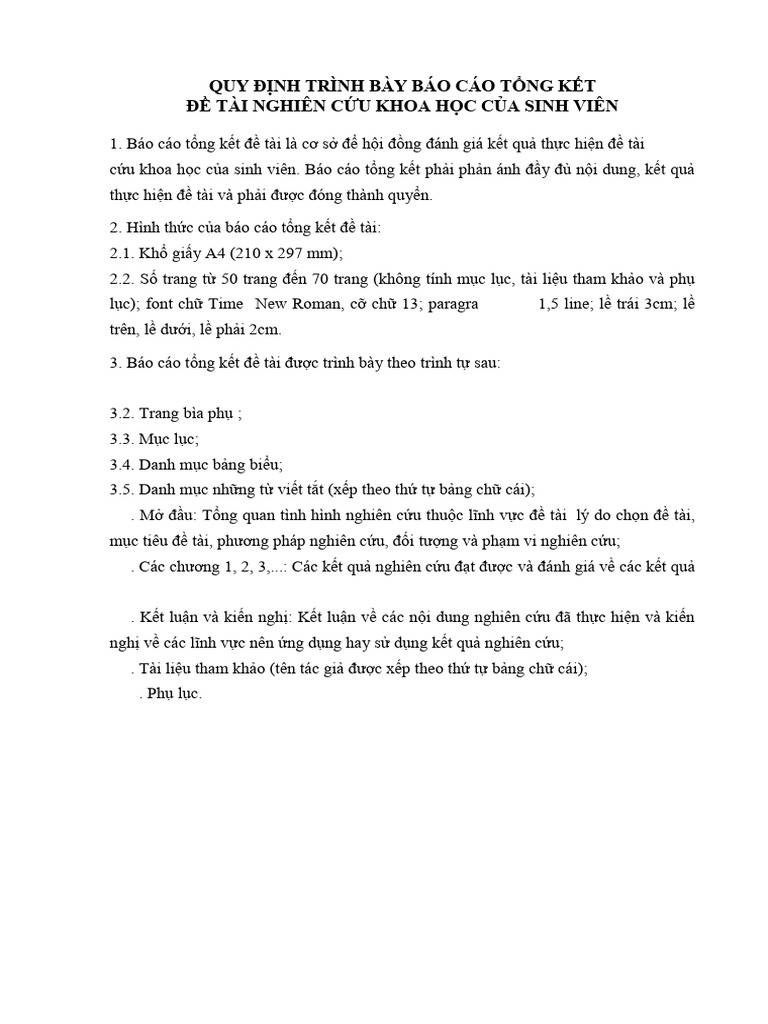 Quy Dinh Va The Le Trinh Bay BCTK Va Bai Bao | PDF