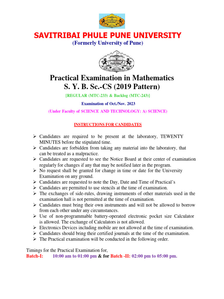 SPPU Math Practical Exam Guidelines 2023 | PDF
