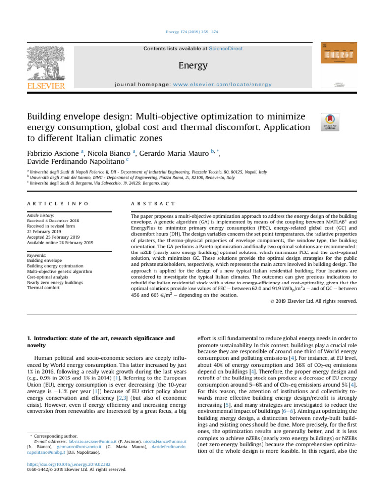 Building envelope design-Multi-objective optimization to minimize energy consumption, global ...