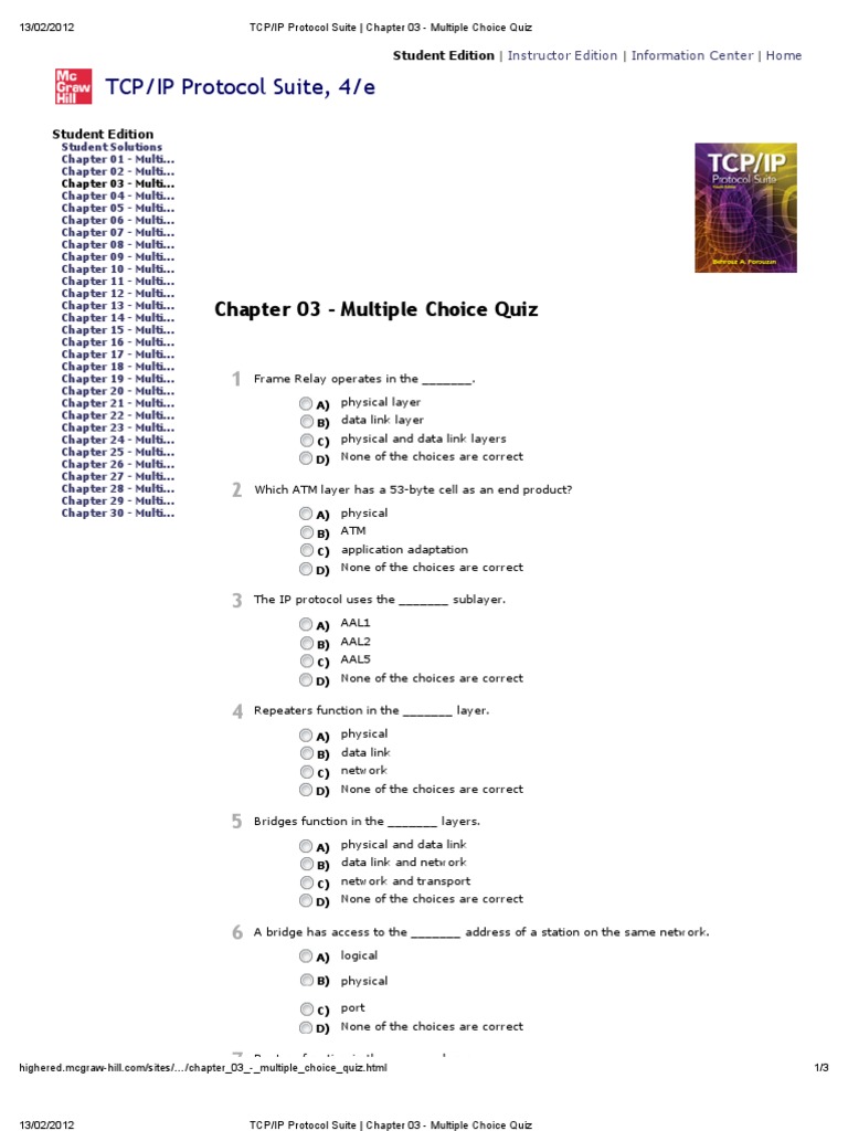 TCP - IP Protocol Suite - Chapter 03 - Multiple Choice Quiz | PDF | Internet Protocol Suite ...
