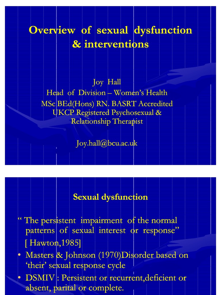 Overview Of Sexual Dysfunction And Psycho Sexual Therapy Sexual