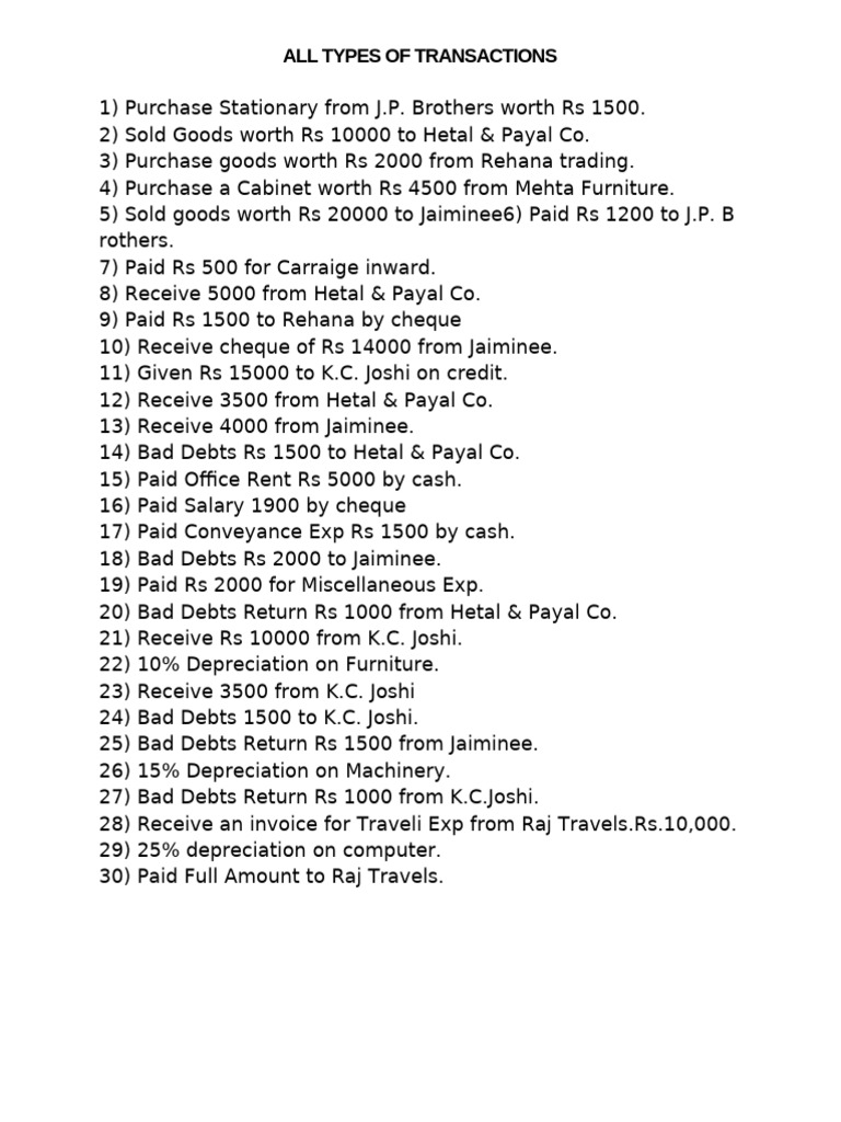 All Types of Transactions | PDF