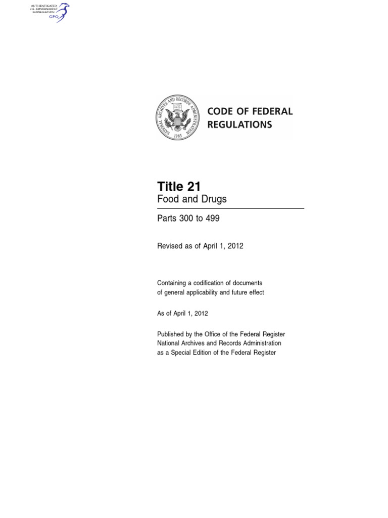 CFR 2012 Title21 Vol5 | PDF | Code Of Federal Regulations | United ...