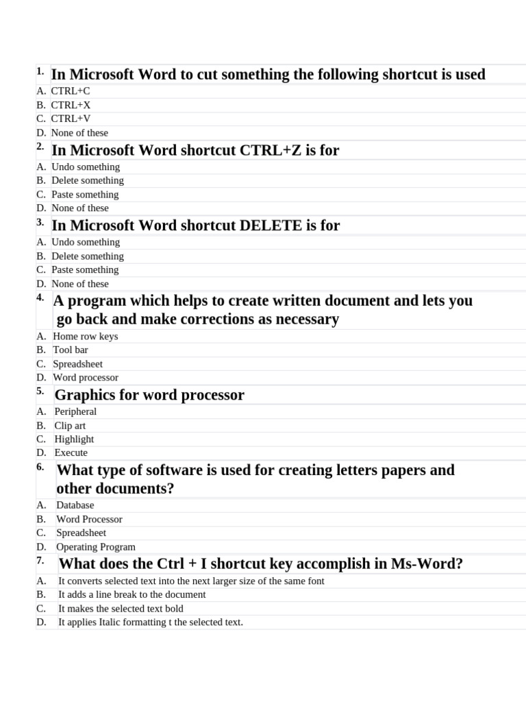 MS - Word mcq | PDF | Microsoft Word | Software