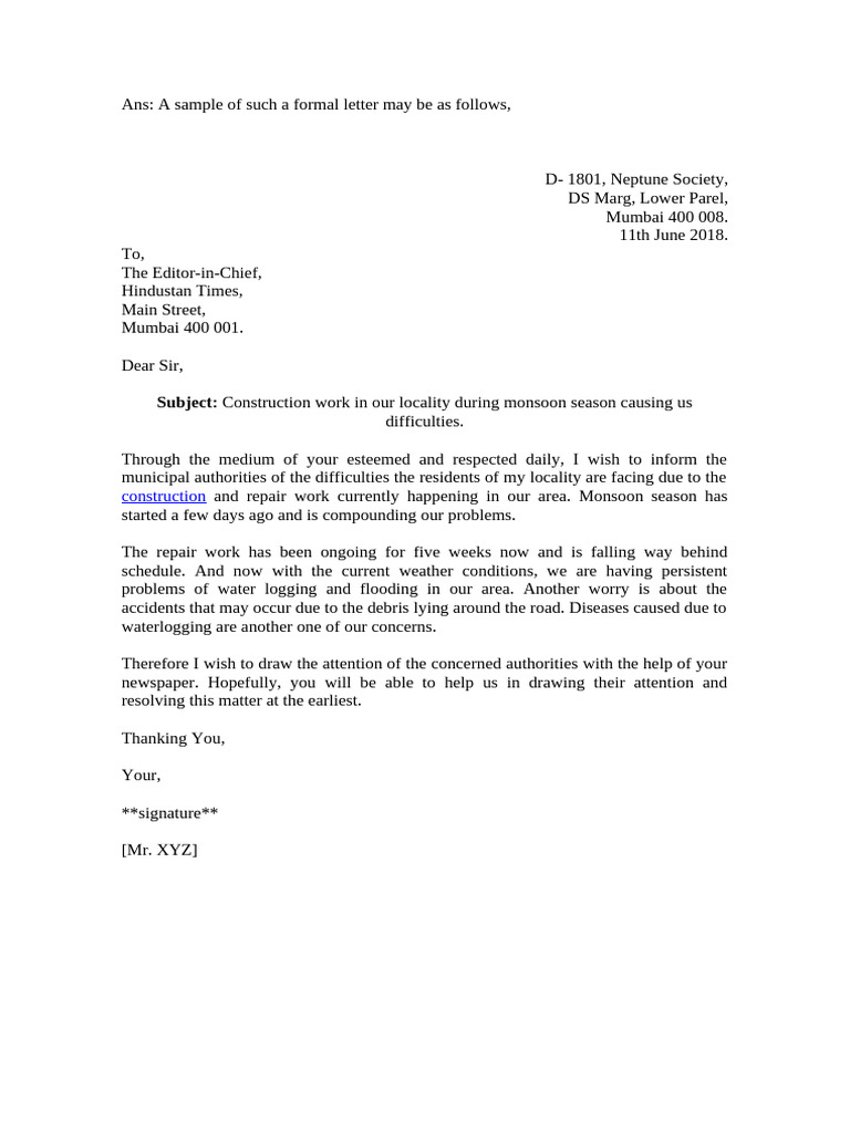 Formal Letter Sample | PDF