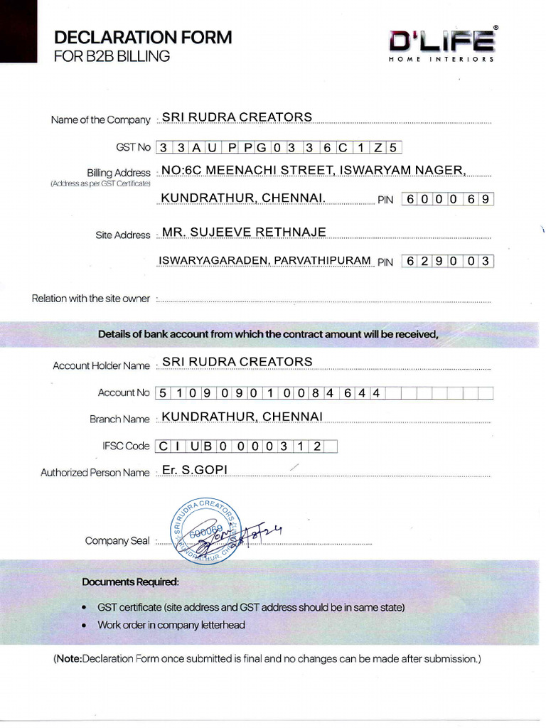 Dlife Dec Form Filled | PDF