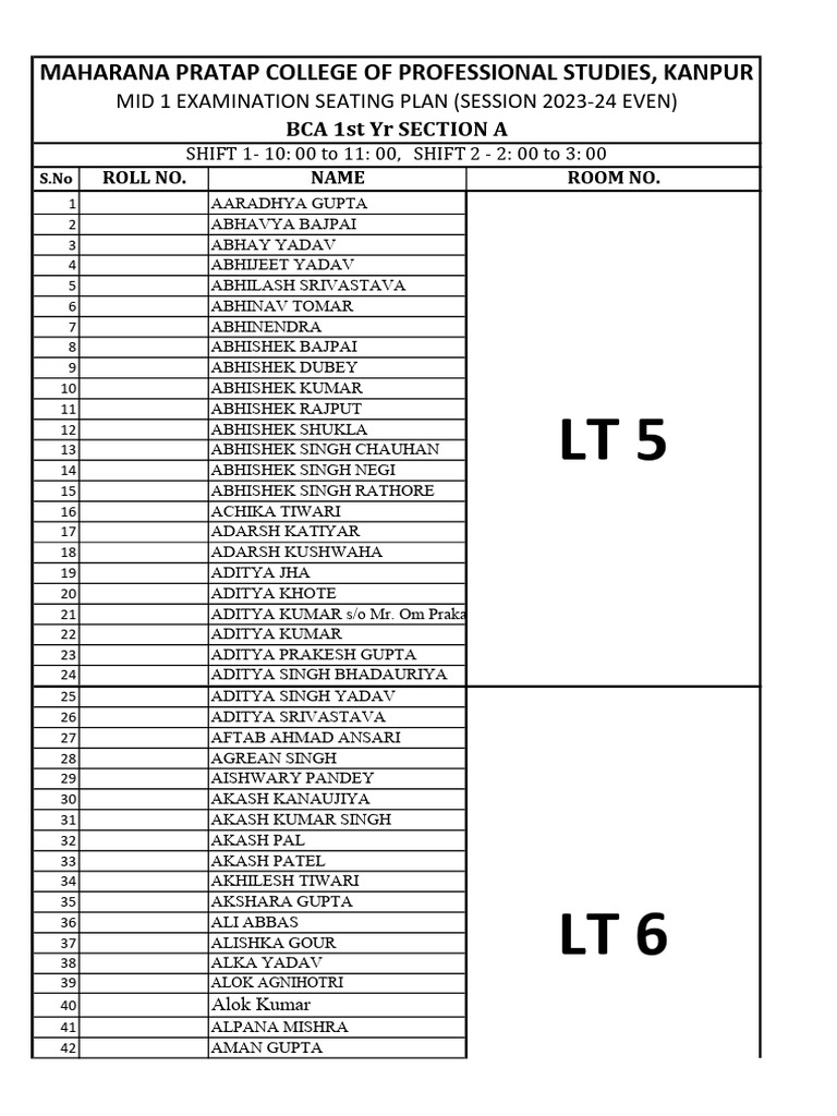 MPCPS BCA Seatingplan MID1 | PDF