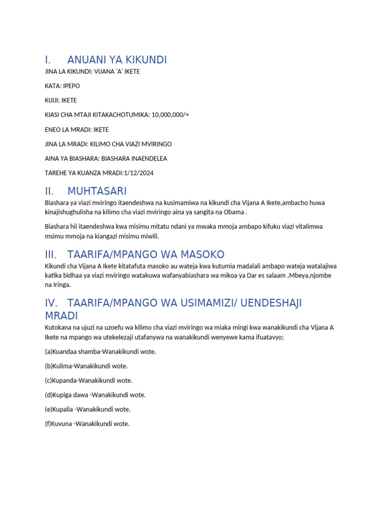 Andiko La Mradi Kikundi Cha Vijana A Ikete | PDF