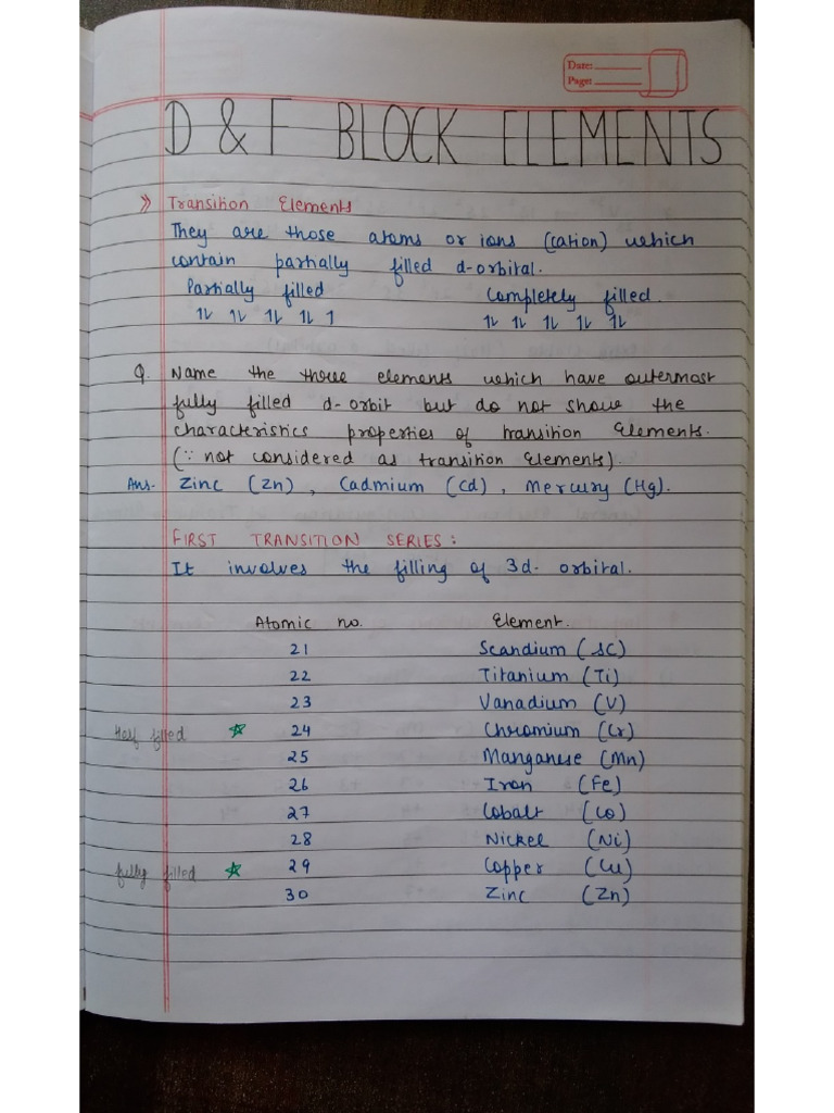 D & F Block Elements Notes | PDF