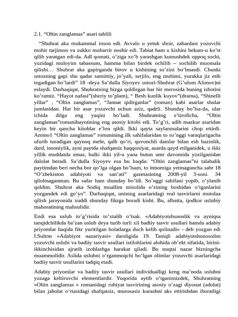 ,,oltin Zanglamas''asari Haqida | PDF