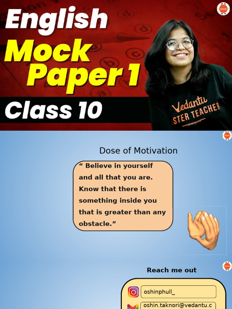 English Class 10 Mock Paper 1 Vedantu. | PDF | Cataract | Atmosphere Of Earth
