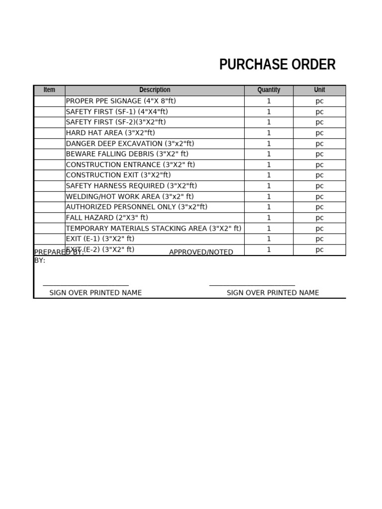 Purchase Order Signages | PDF