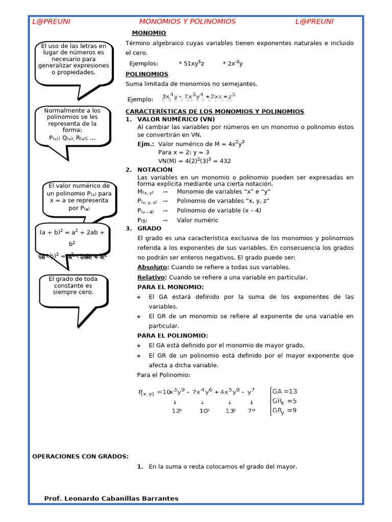 Monomios y Polinomios | PDF | Matemáticas De La Computación | Ciencia ...