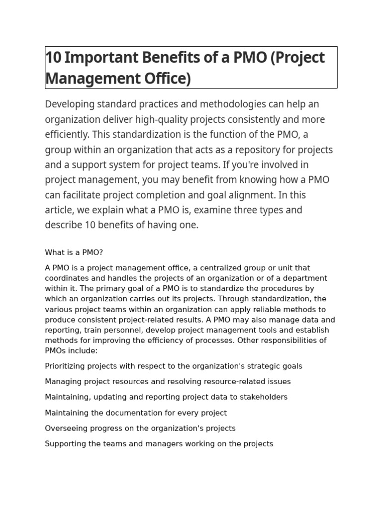 10 Important Benefits of A PMO (Project Management Office) | PDF | Project Management | Mentorship