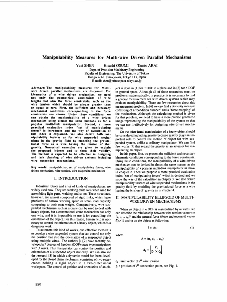 1994 Manipulability Measure | PDF | Force | Kinematics